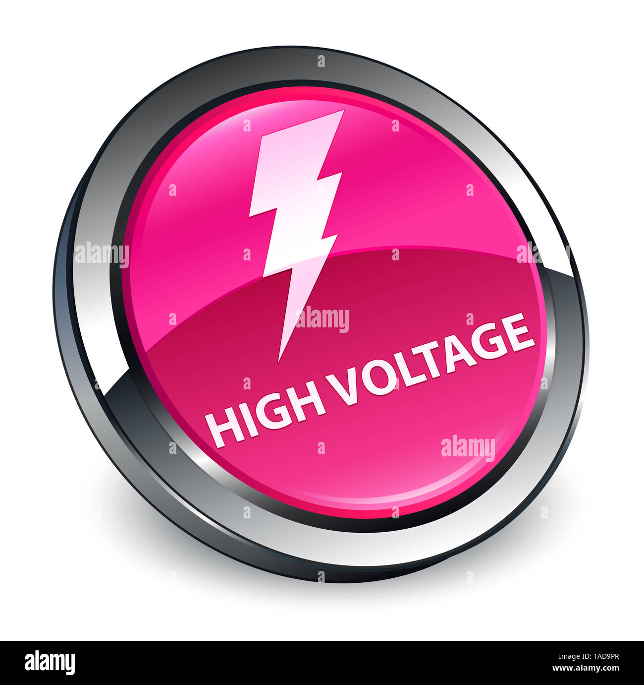 High voltage (electricity icon) isolated on 3d pink round button ...