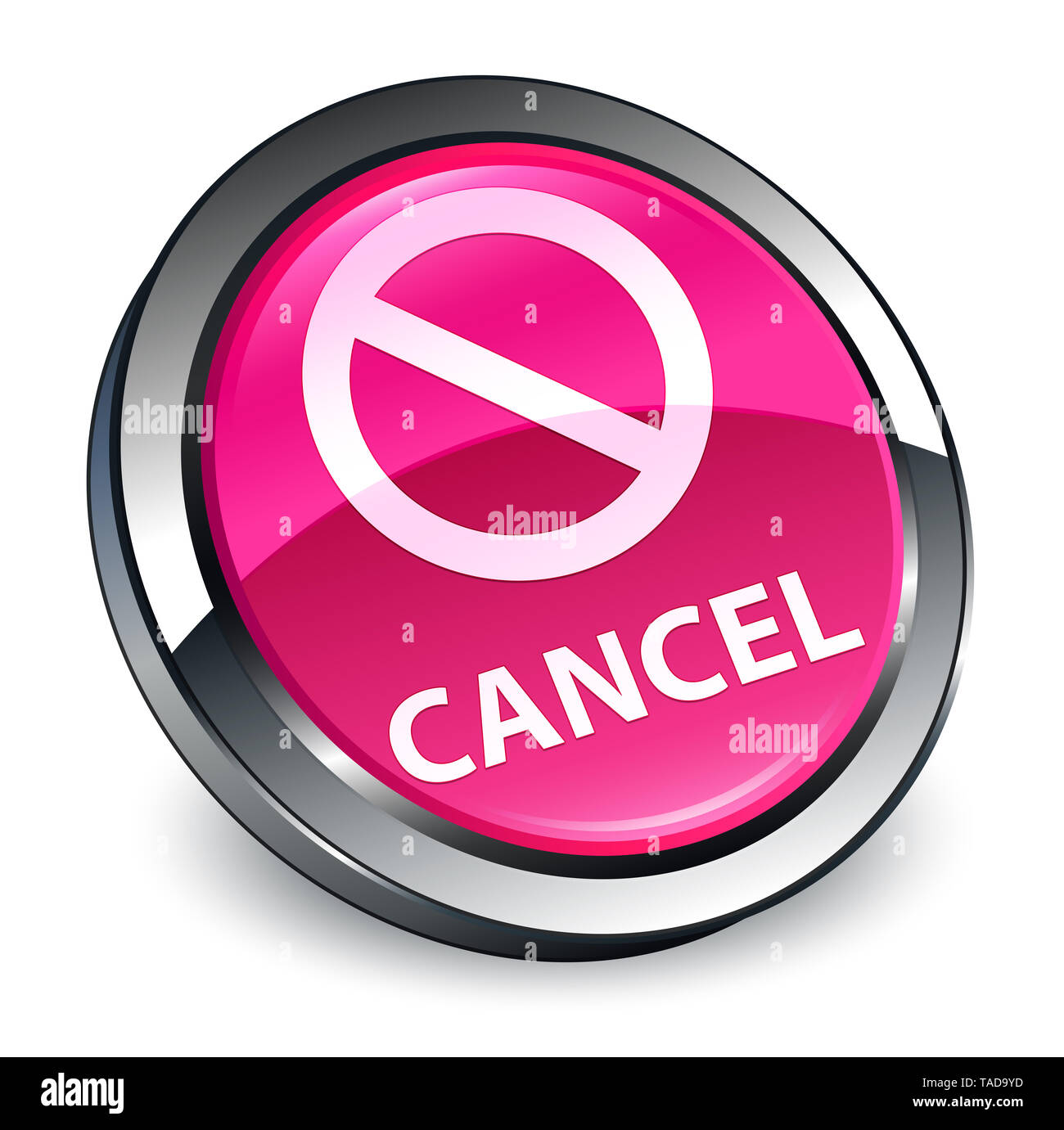 Cancel (prohibition sign icon) isolated on 3d pink round button ...