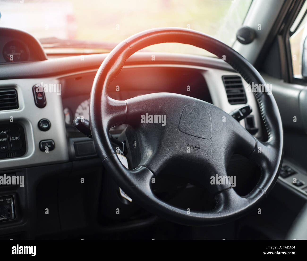 Inside car Interior with steering wheel on my car Stock Photo - Alamy