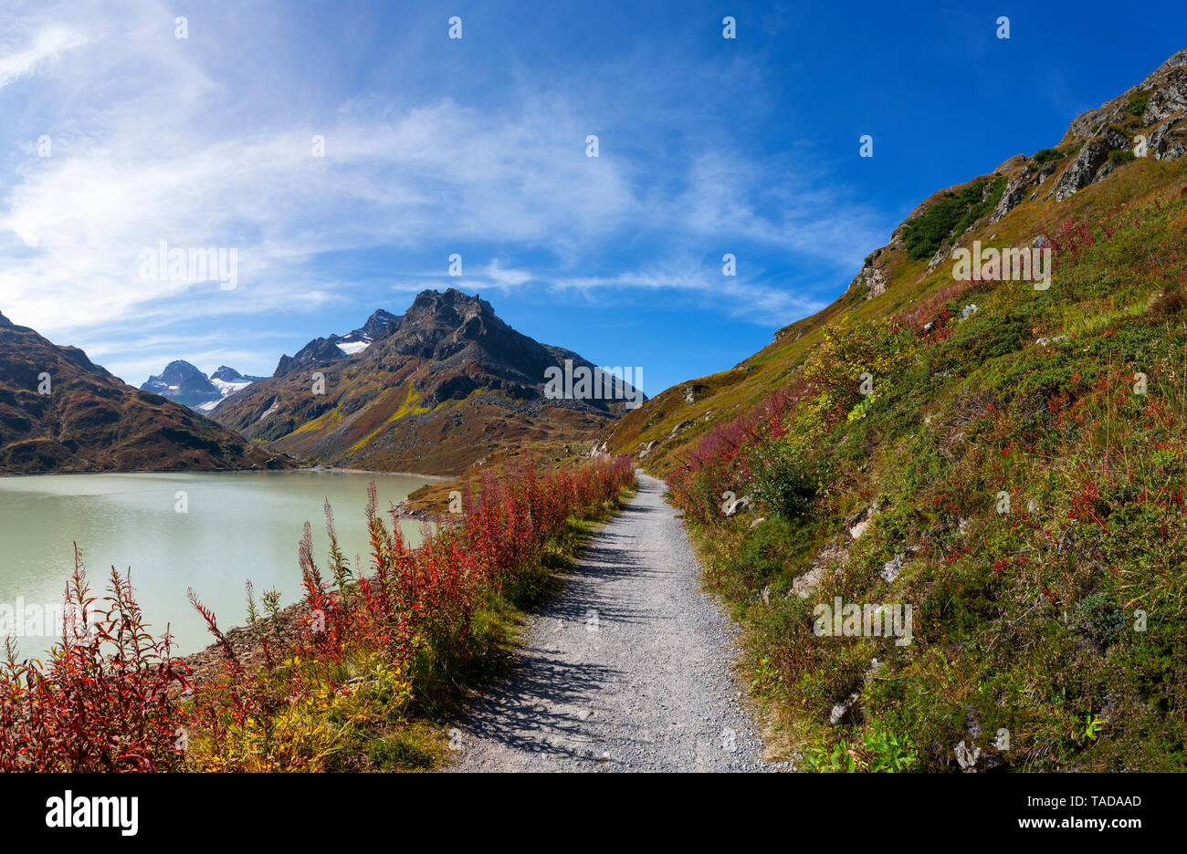 Austria, Vorarlberg, Bielerhoehe, Silvretta Reservoir, trail Stock ...