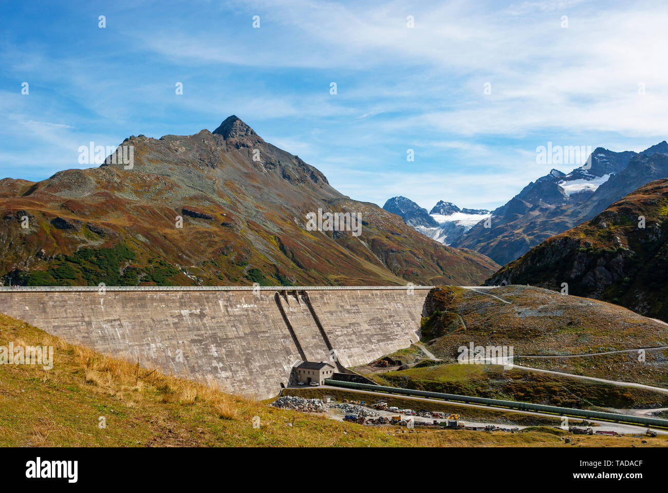 Austria, Vorarlberg, Bielerhoehe, Silvretta Reservoir dam wall Stock ...