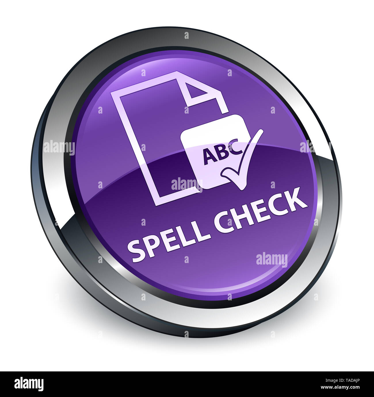 Spell check document isolated on 3d purple round button abstract ...