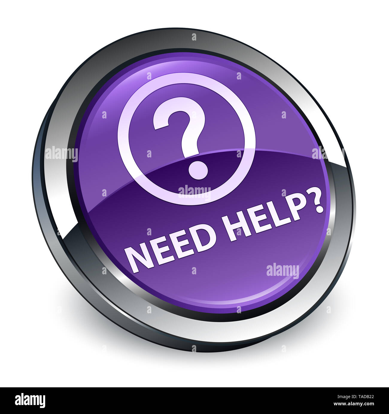 Need help (question icon) isolated on 3d purple round button abstract ...