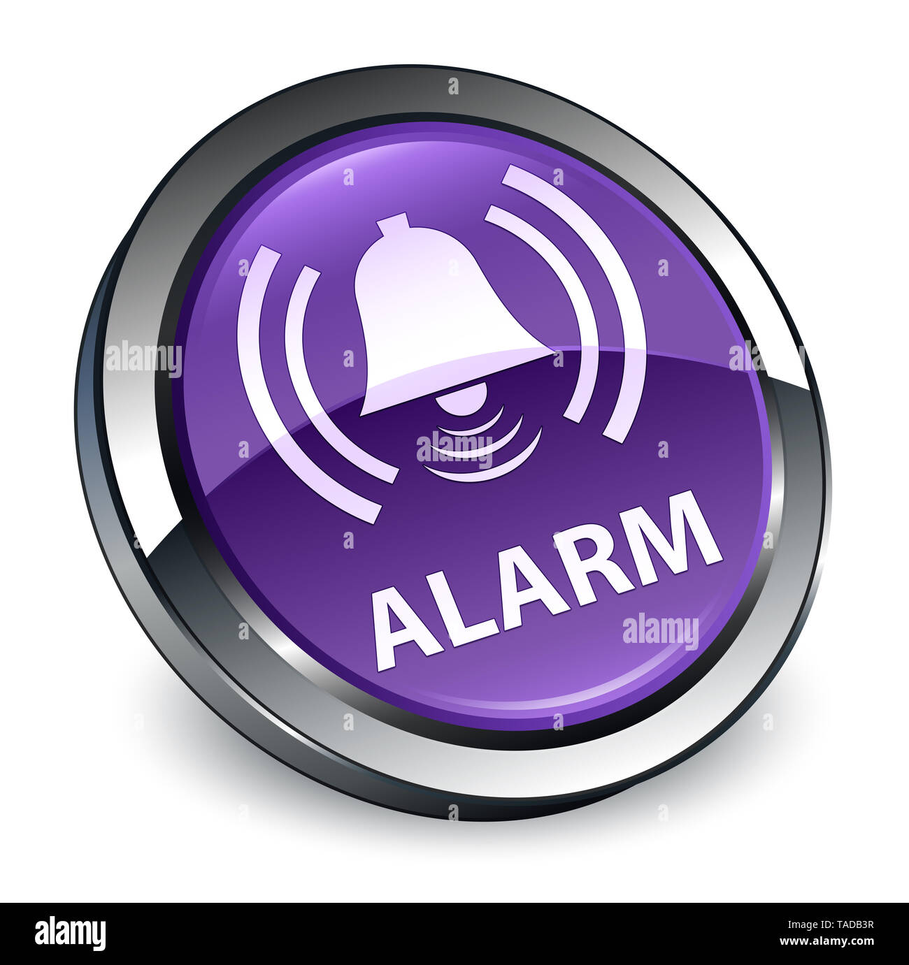 Alarm (bell icon) isolated on 3d purple round button abstract ...