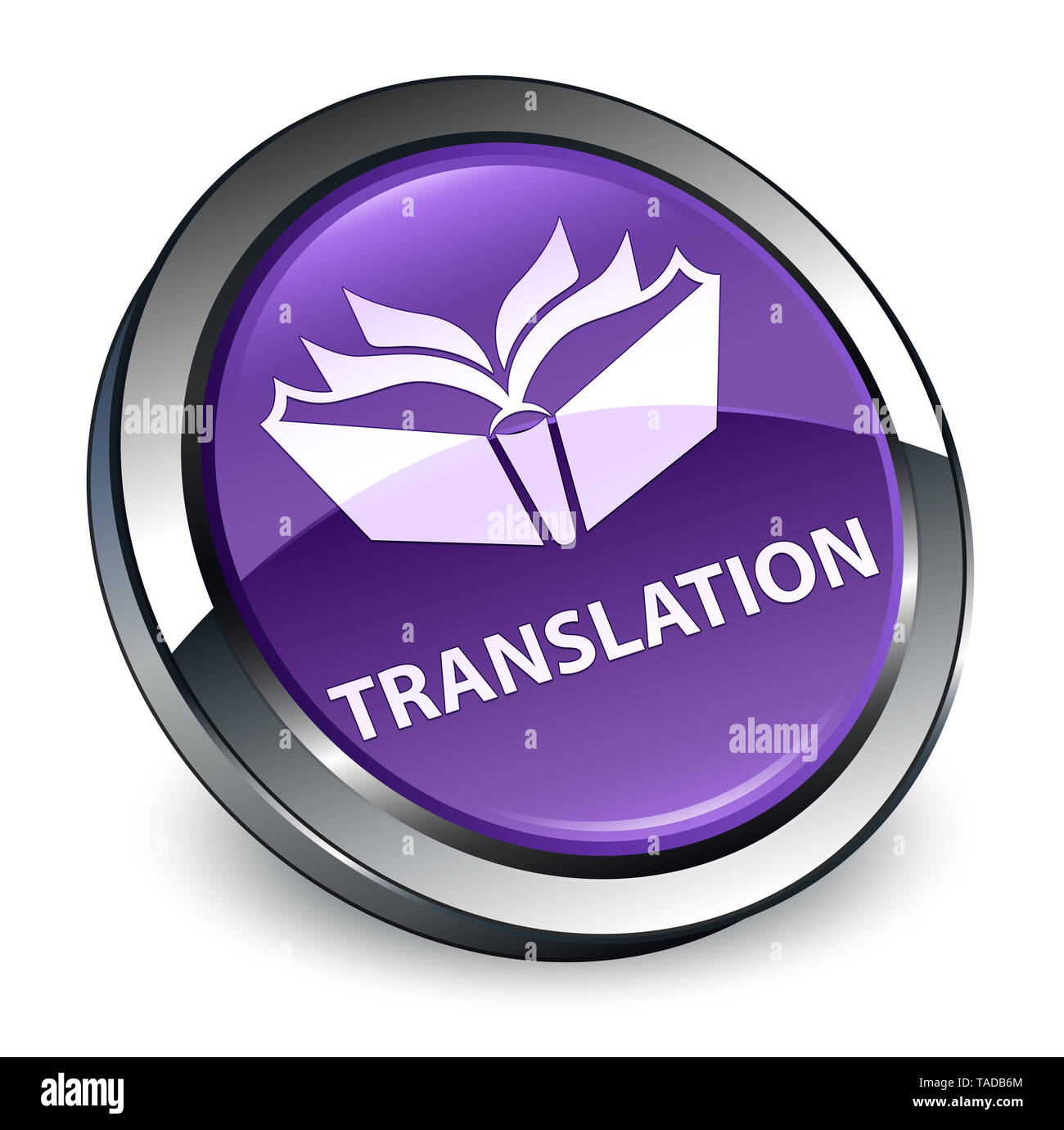 Translation isolated on 3d purple round button abstract illustration ...