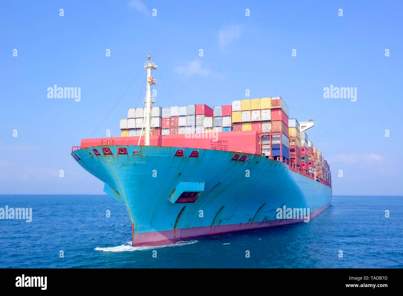 Ultra large container vessel (ULCV) at sea - Aerial image Stock Photo ...