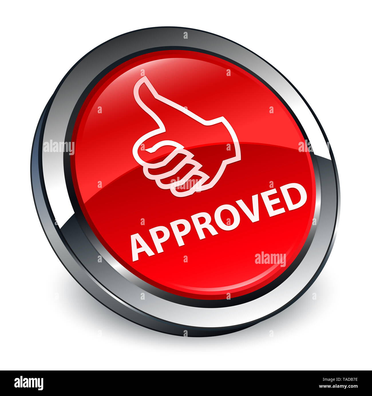 Approved (thumbs up icon) isolated on 3d red round button abstract ...