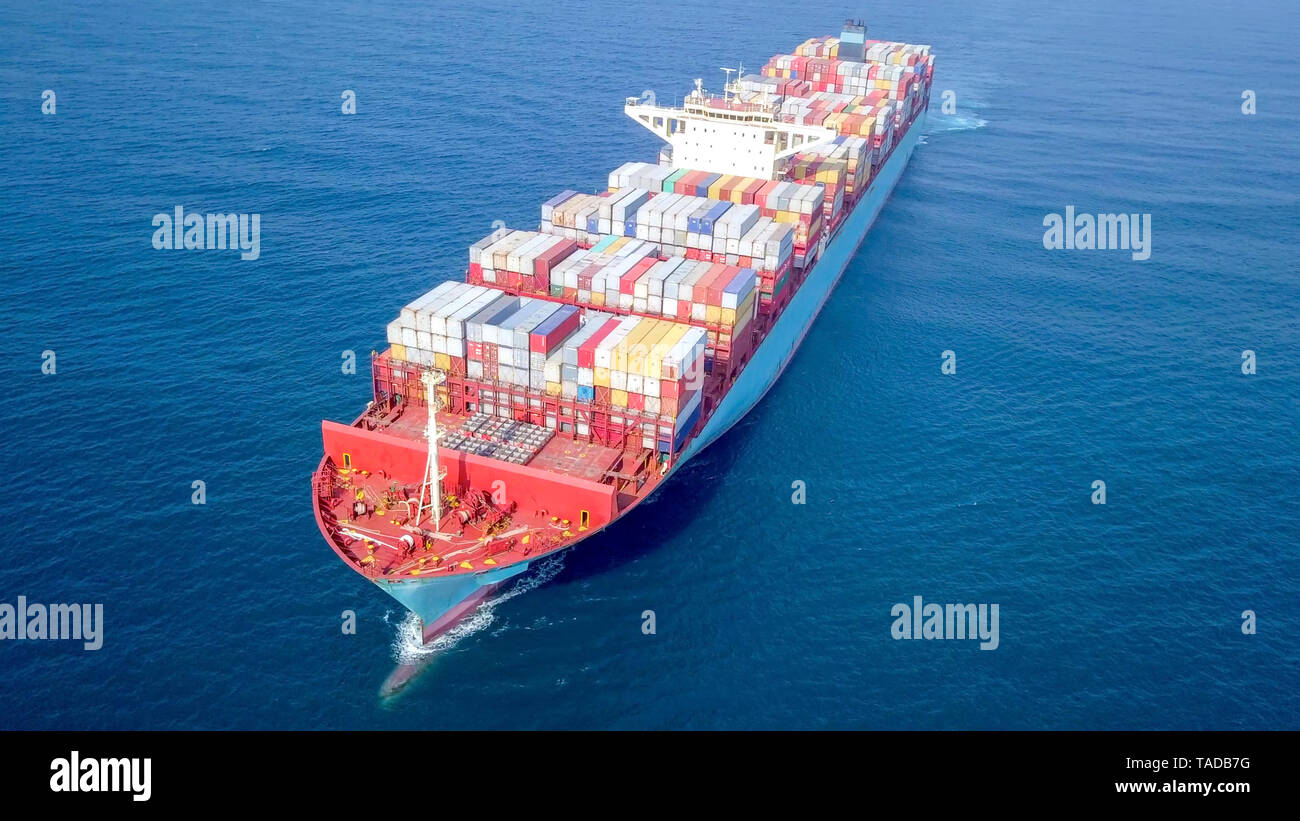 Ultra large container vessel (ULCV) at sea - Aerial image Stock Photo ...