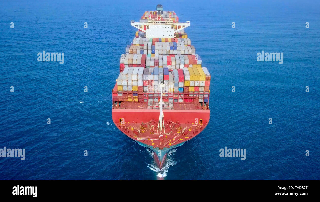 Ultra large container vessel (ULCV) at sea - Aerial image Stock Photo ...