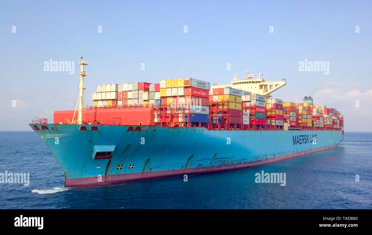 Ultra large container vessel (ULCV) at sea - Aerial image Stock Photo ...