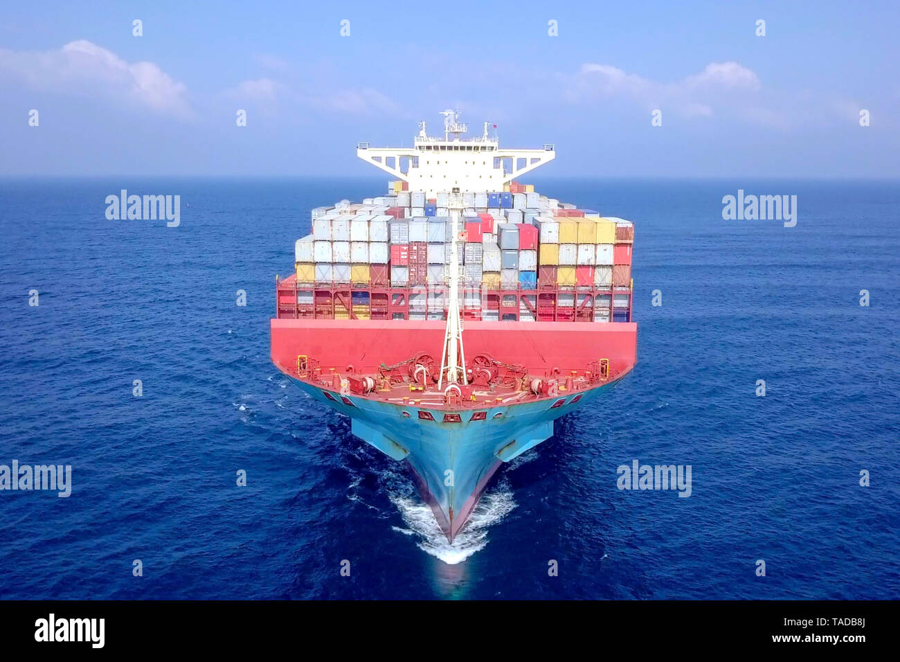 Ultra large container vessel (ULCV) at sea - Aerial image Stock Photo ...