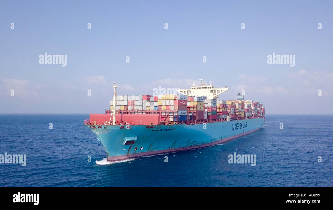Ultra large container vessel (ULCV) at sea - Aerial image Stock Photo ...