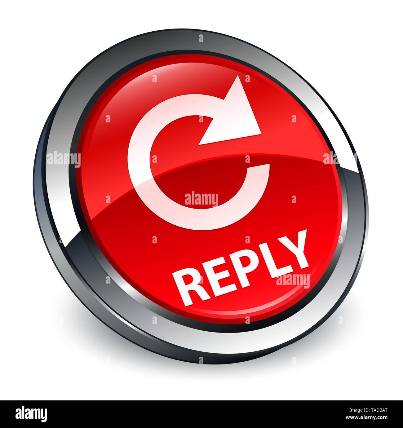 Reply (rotate arrow icon) isolated on 3d red round button abstract ...