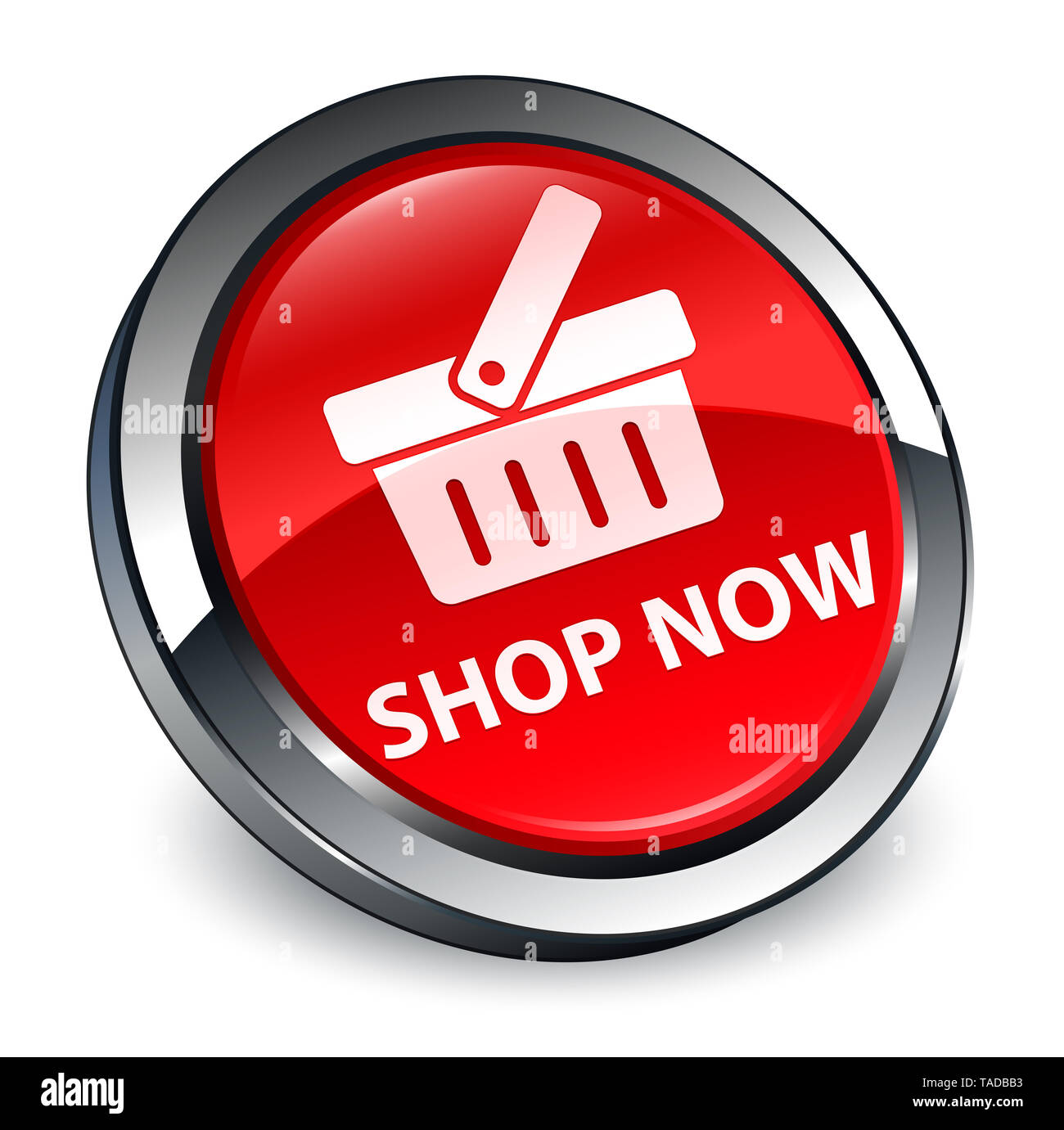 Shop now isolated on 3d red round button abstract illustration Stock ...