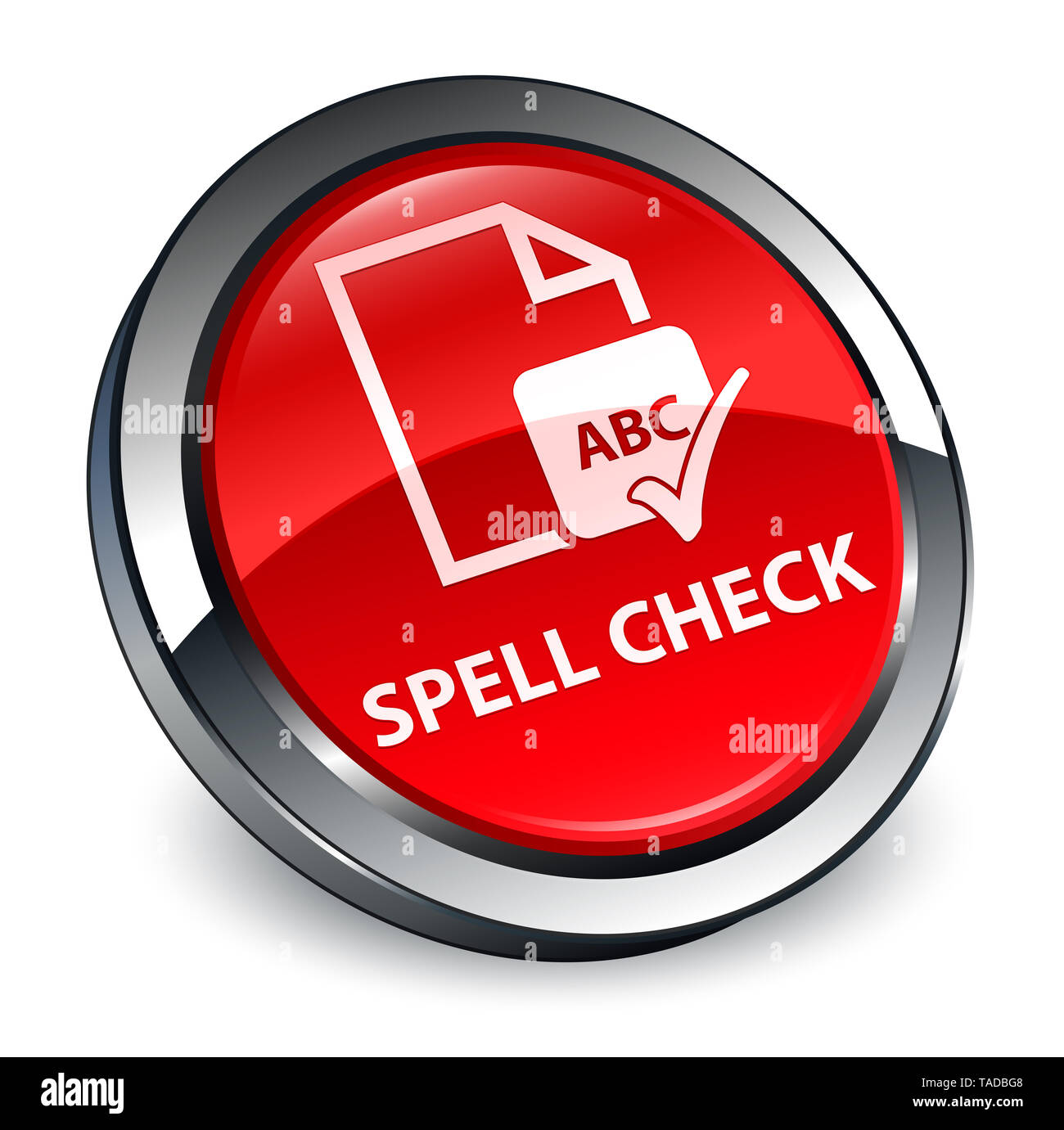 Spell check document isolated on 3d red round button abstract ...