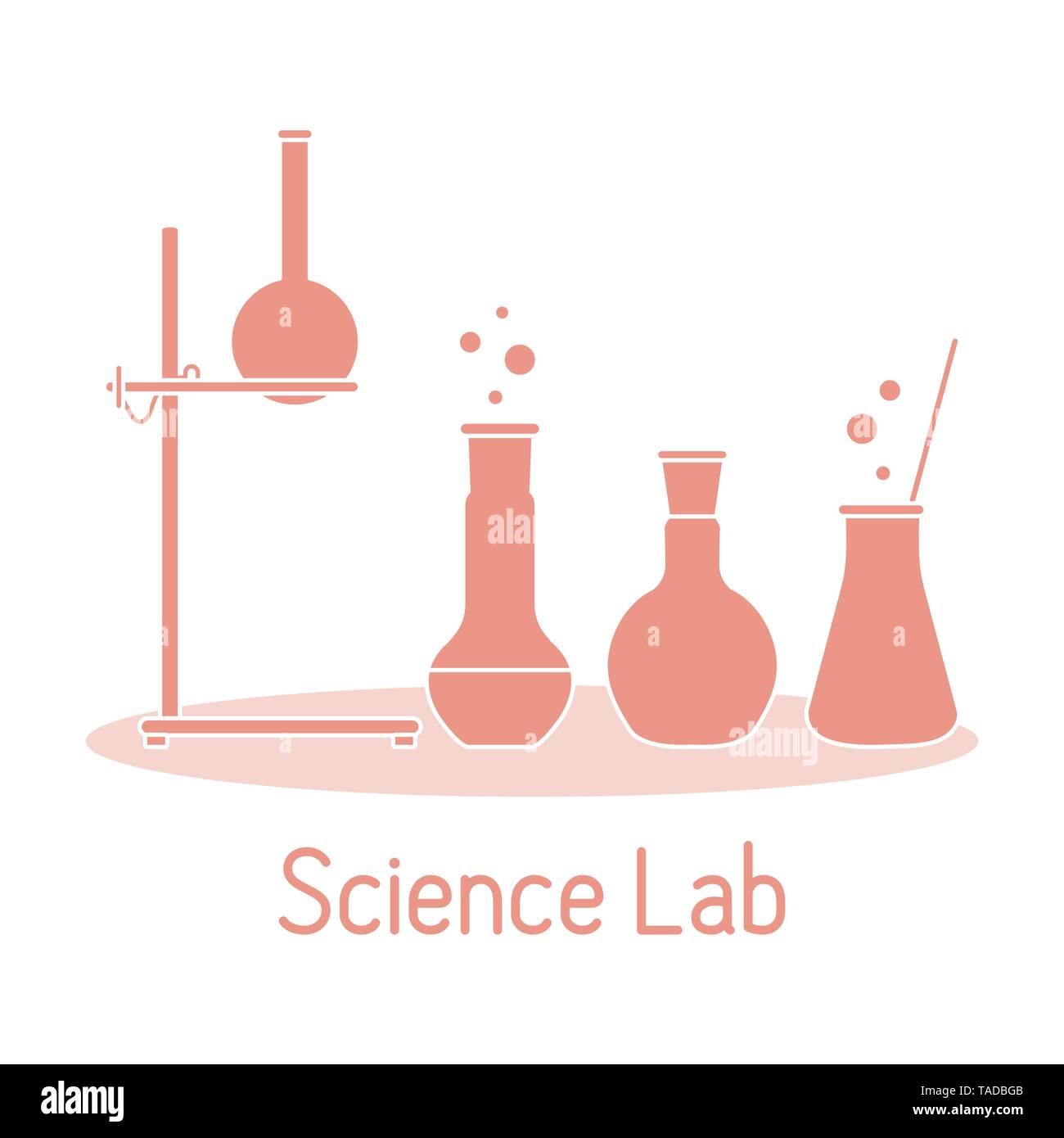 Vector science illustration with flasks, equipment stand. Laboratory ...