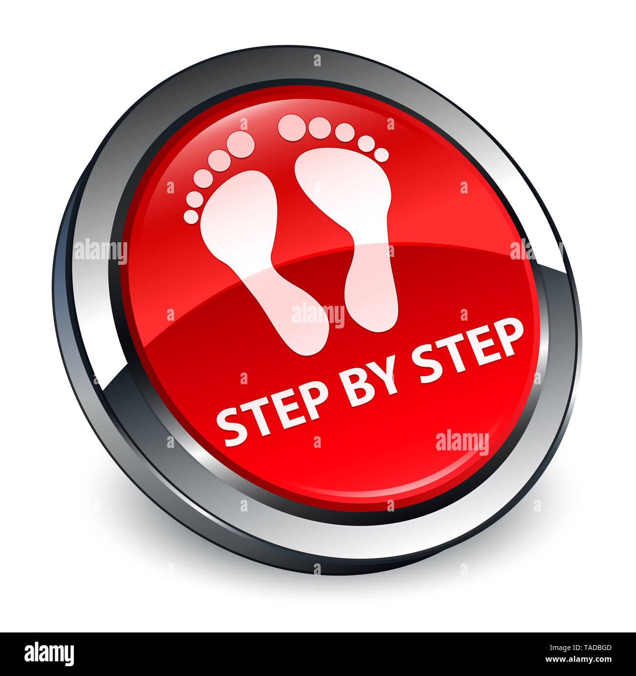Step by step (footprint icon) isolated on 3d red round button abstract ...