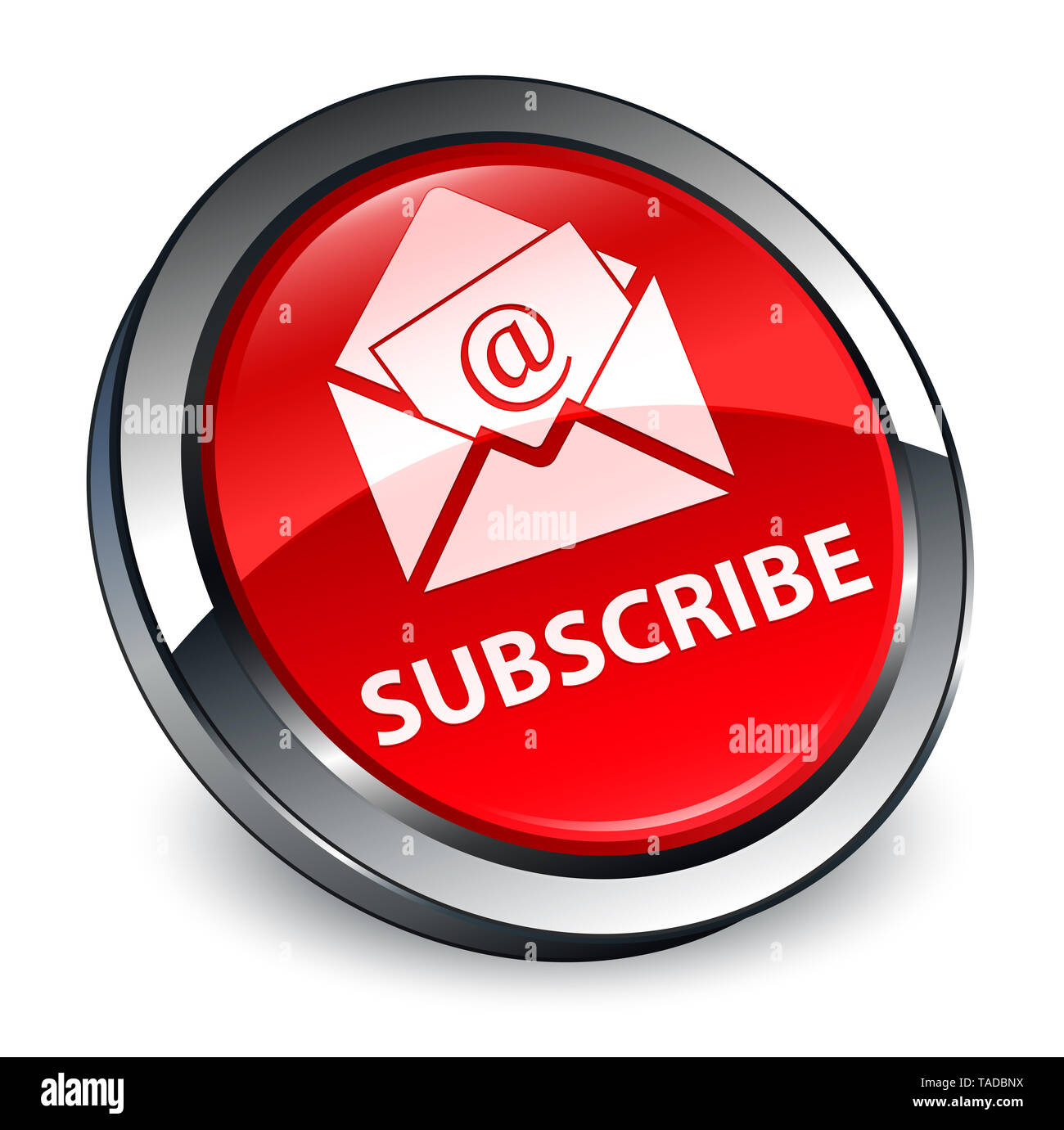 Subscribe (newsletter email icon) isolated on 3d red round button ...