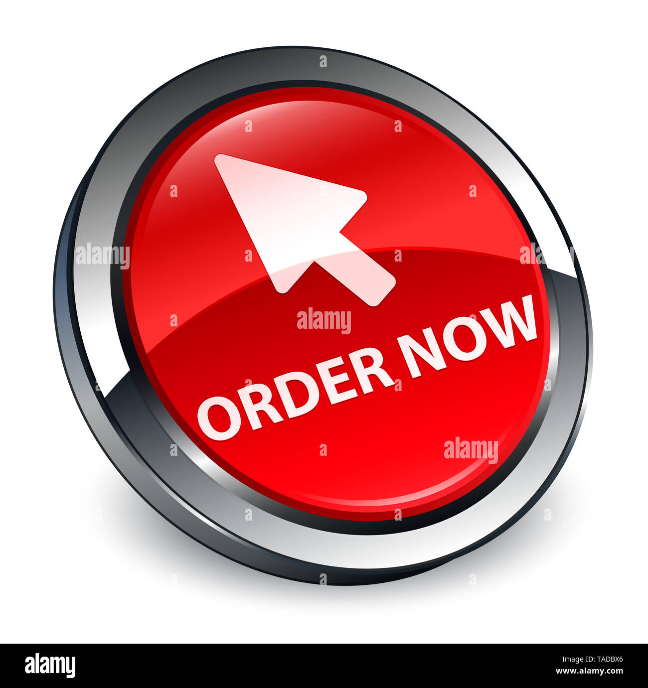 Order now (cursor icon) isolated on 3d red round button abstract ...