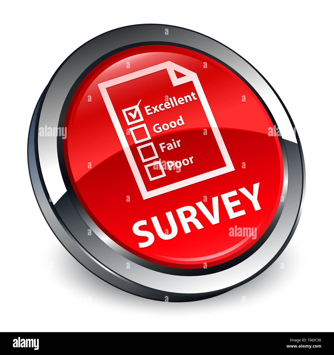 Survey (questionnaire icon) isolated on 3d red round button abstract ...