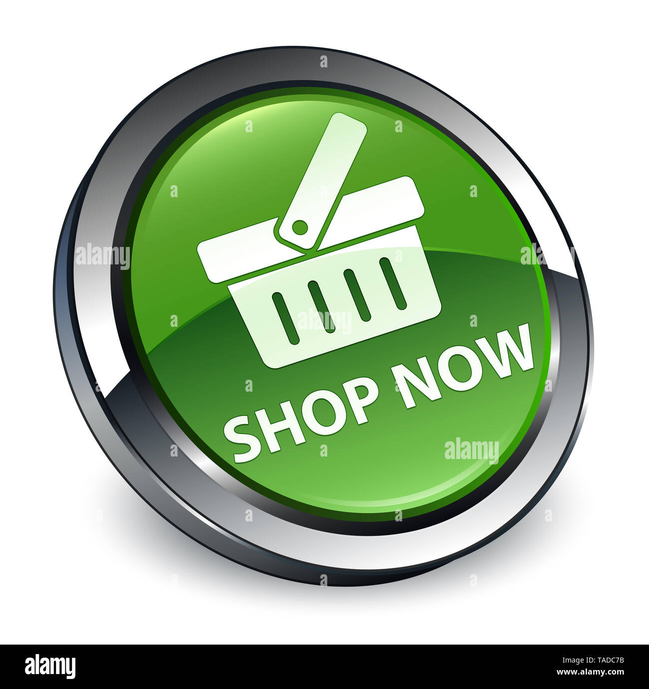 Shop now isolated on 3d soft green round button abstract illustration ...