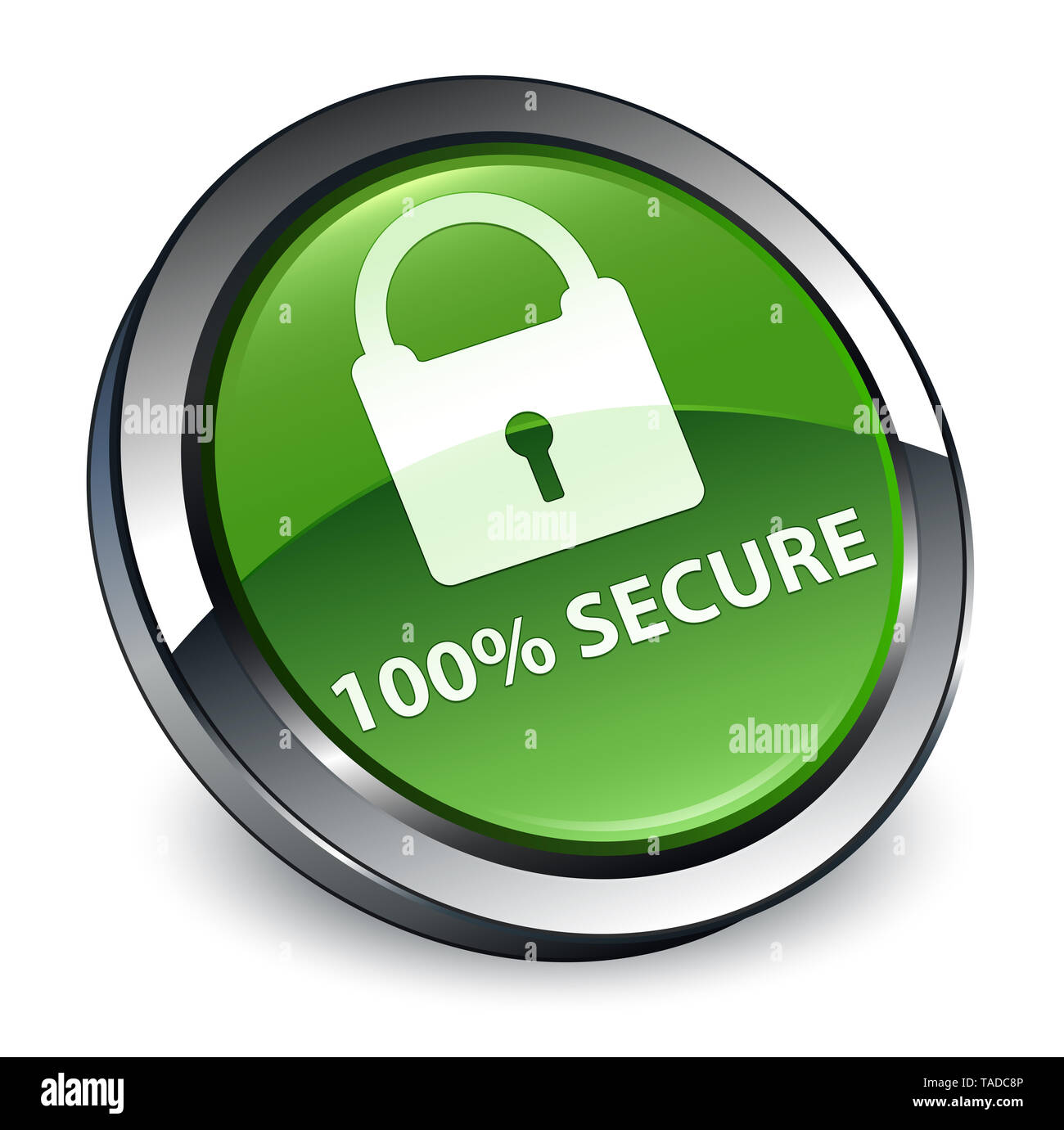 100% secure isolated on 3d soft green round button abstract ...