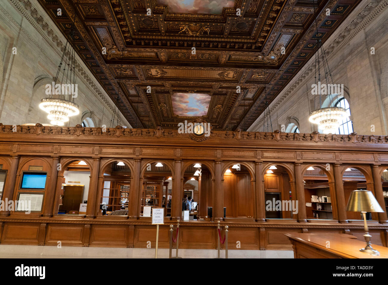 NEW YORK, USA - MAY 4 2019 - Interior of Public Library on 5th avenue ...