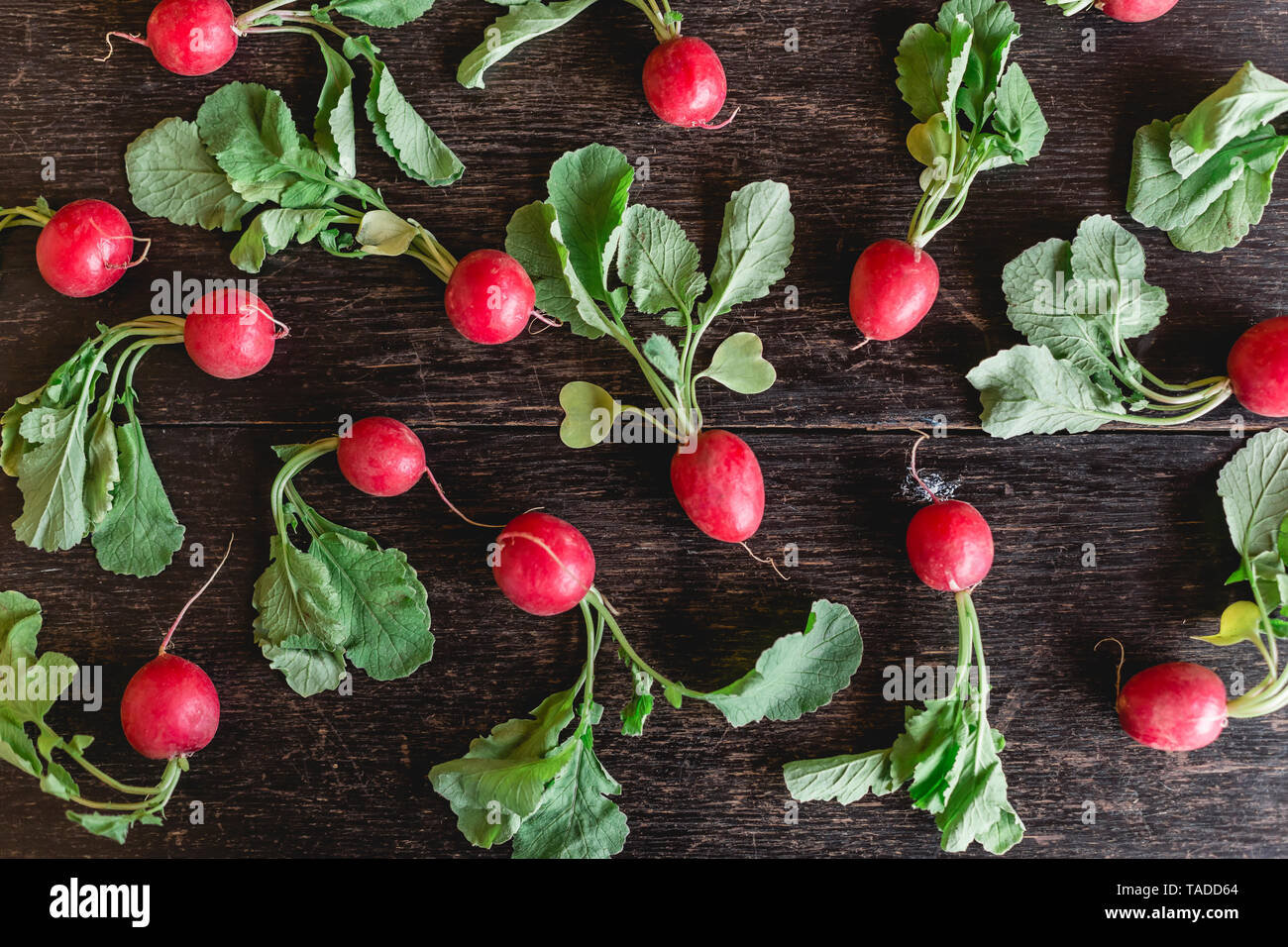 Red radishes on dark wood hi-res stock photography and images - Alamy