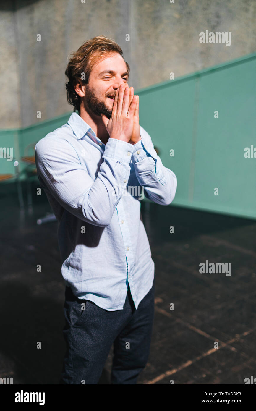 Portrait of rehearsing actor on theatre stage Stock Photo - Alamy
