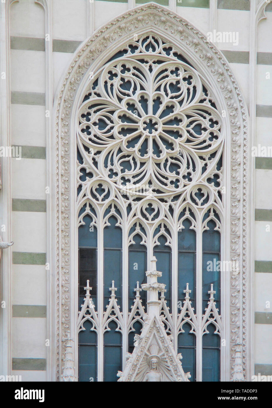 Architectural detail of fasade of Church of Sacred Heart of Jesus (also ...