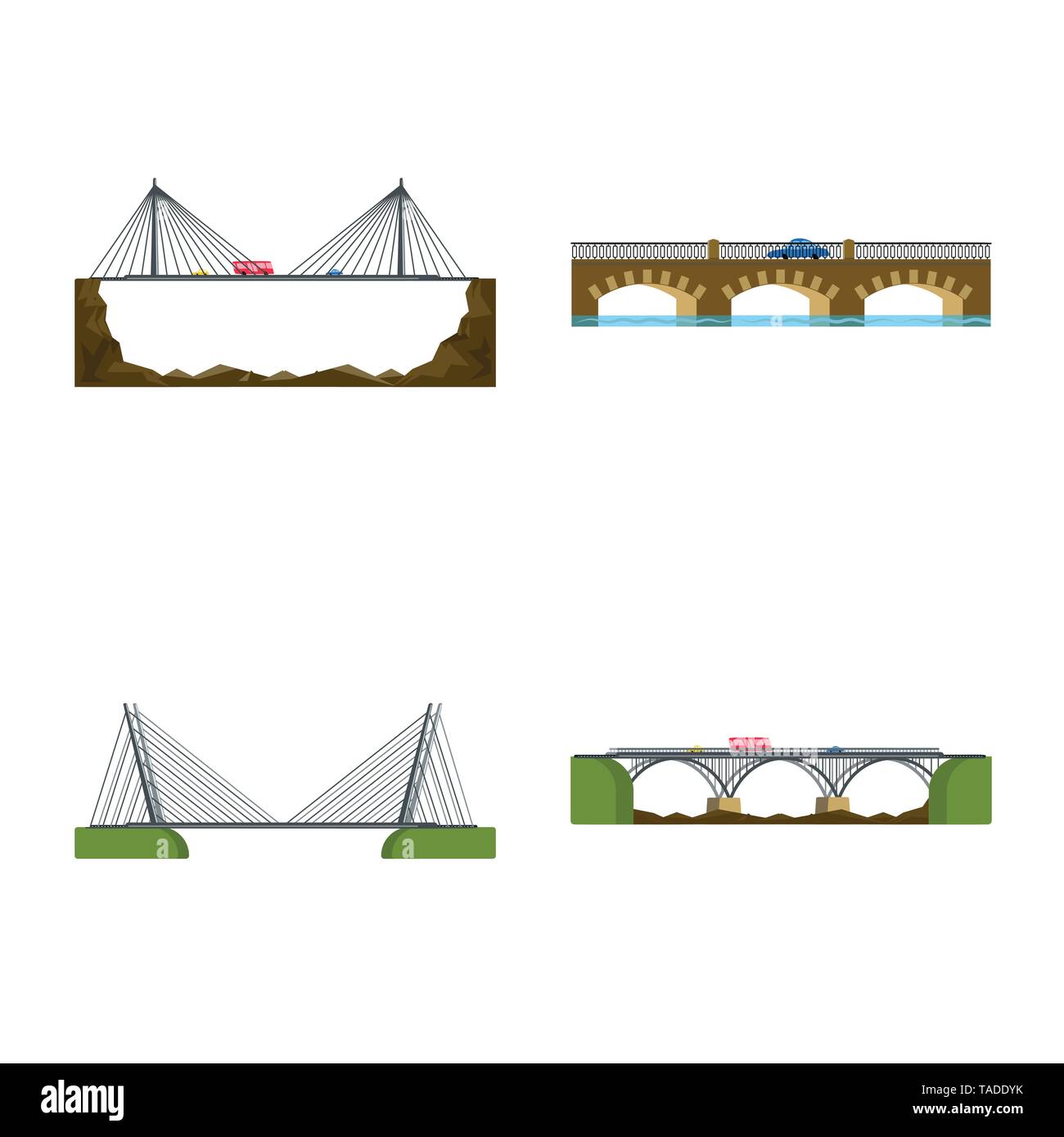Vector illustration of bridgework and bridge symbol. Set of bridgework ...