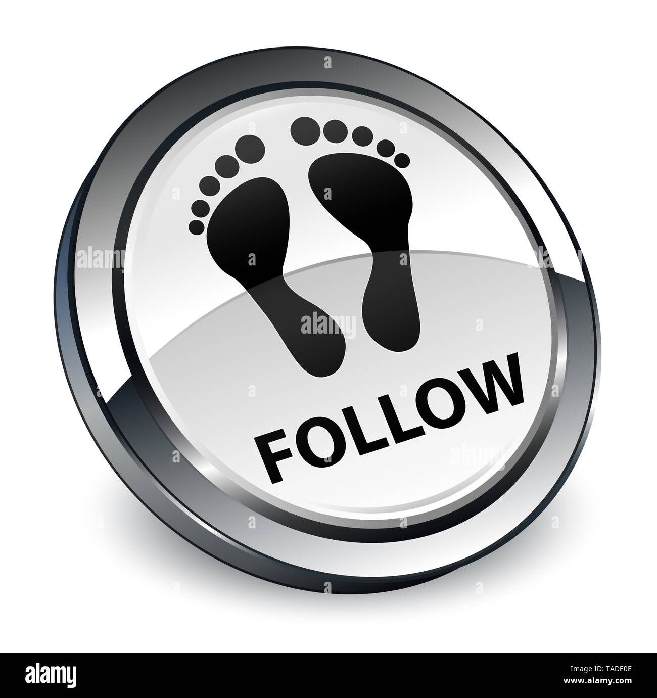 Follow (footprint icon) isolated on 3d white round button abstract ...