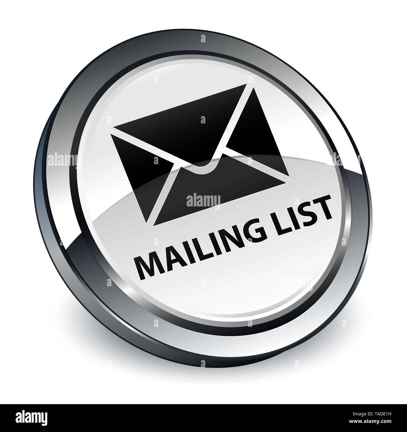Mailing list isolated on 3d white round button abstract illustration ...