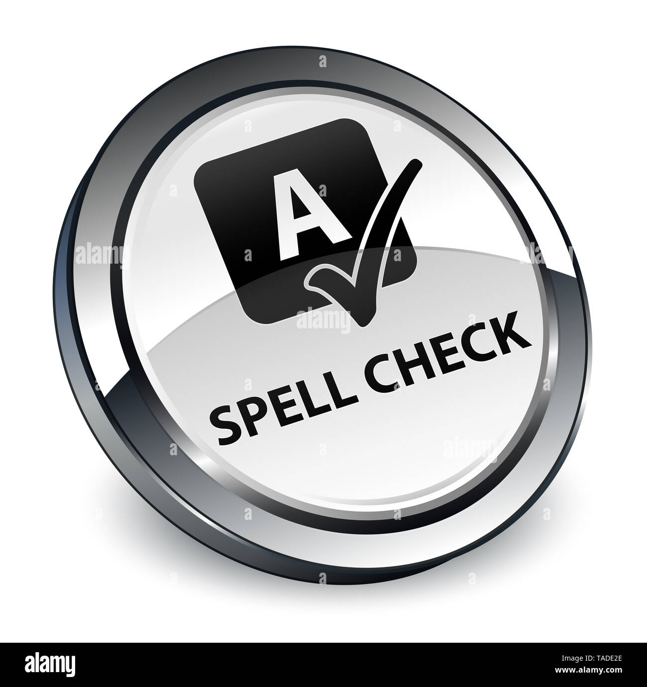 Spell check isolated on 3d white round button abstract illustration ...
