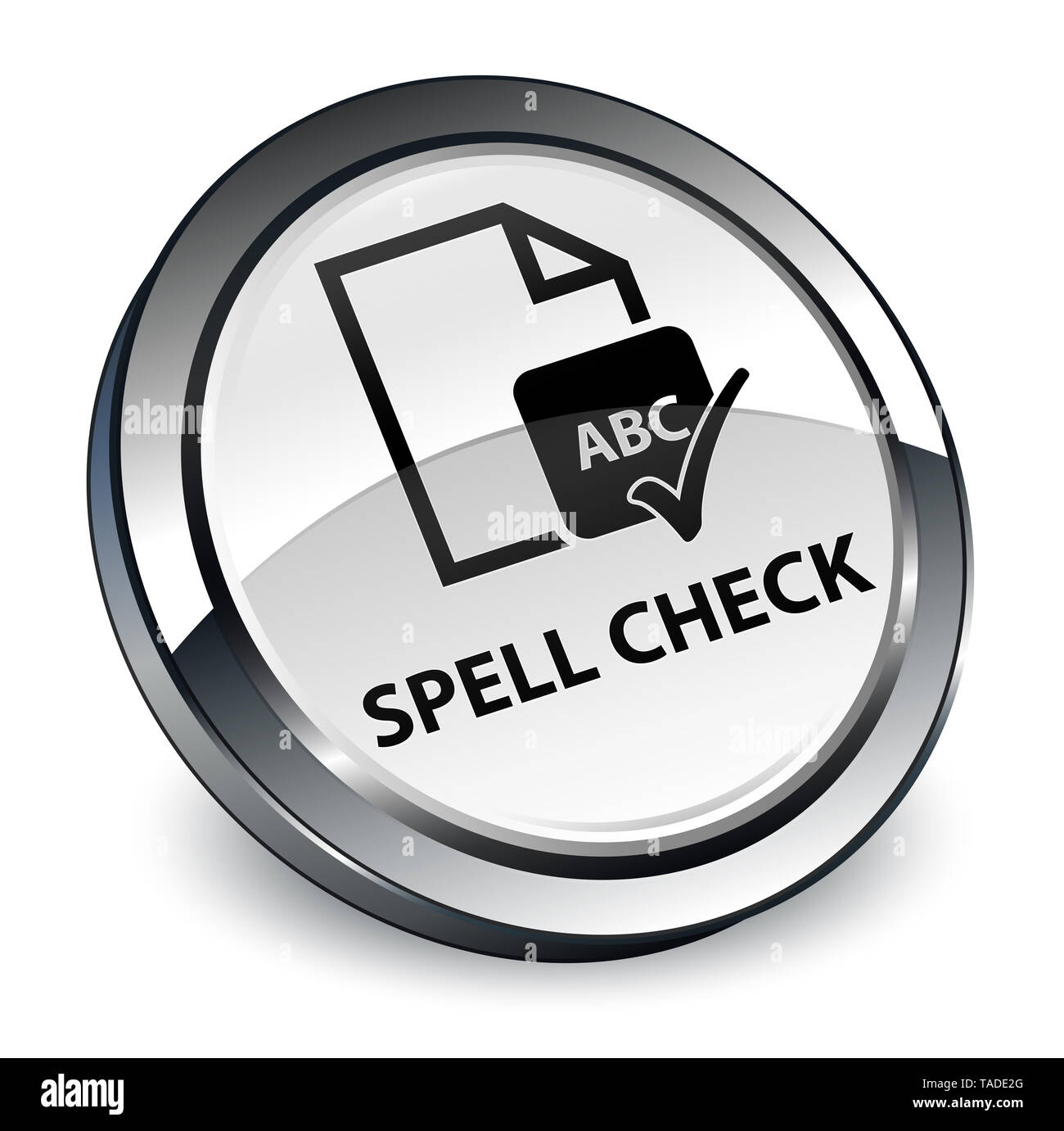 Spell check document isolated on 3d white round button abstract ...