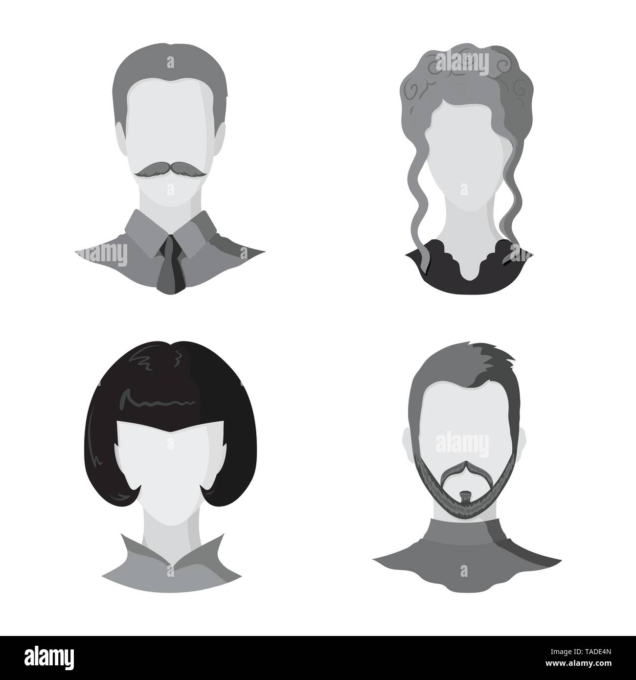 Isolated object of character and profile symbol. Collection of ...