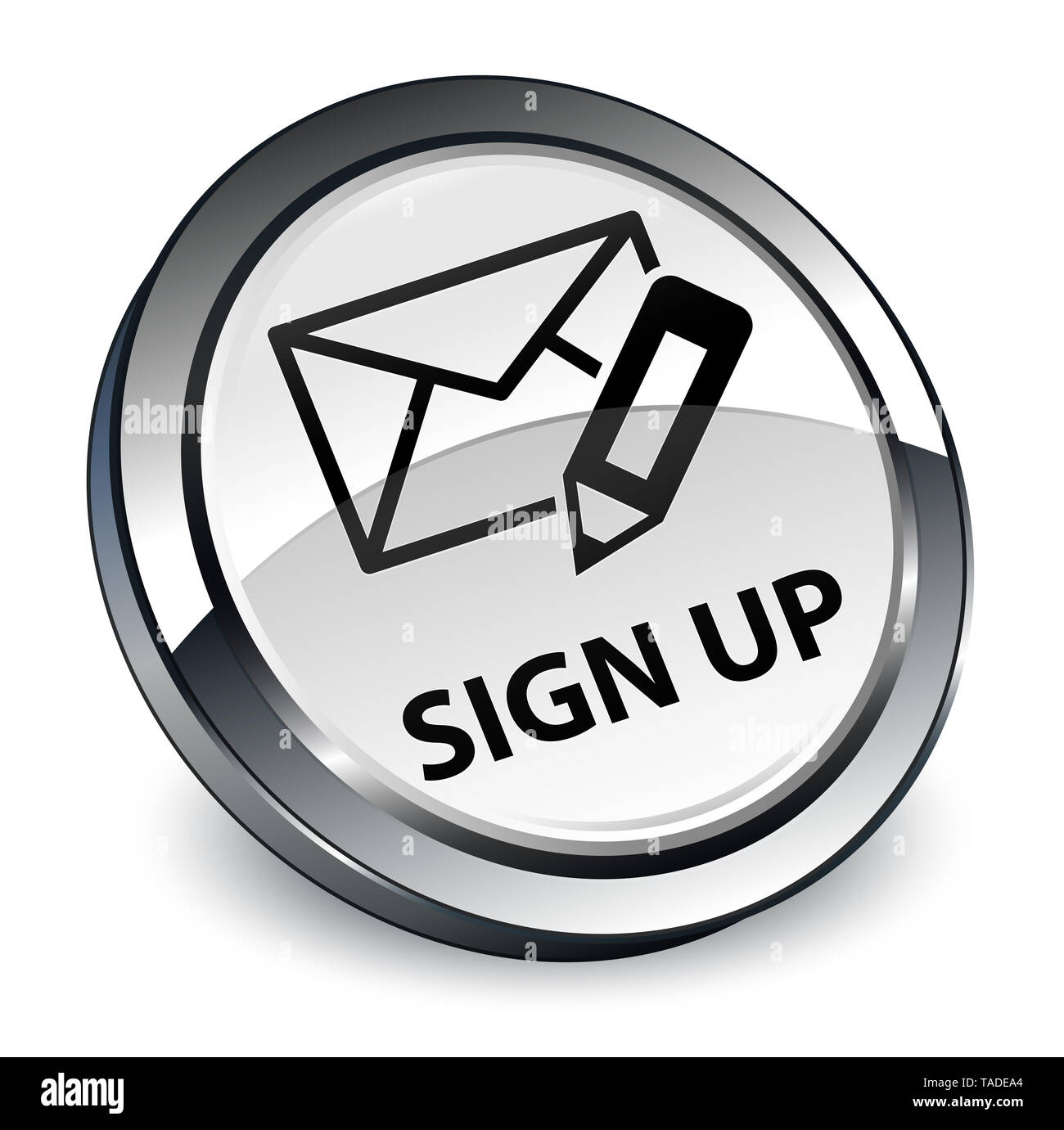 Sign up (edit mail icon) isolated on 3d white round button abstract ...