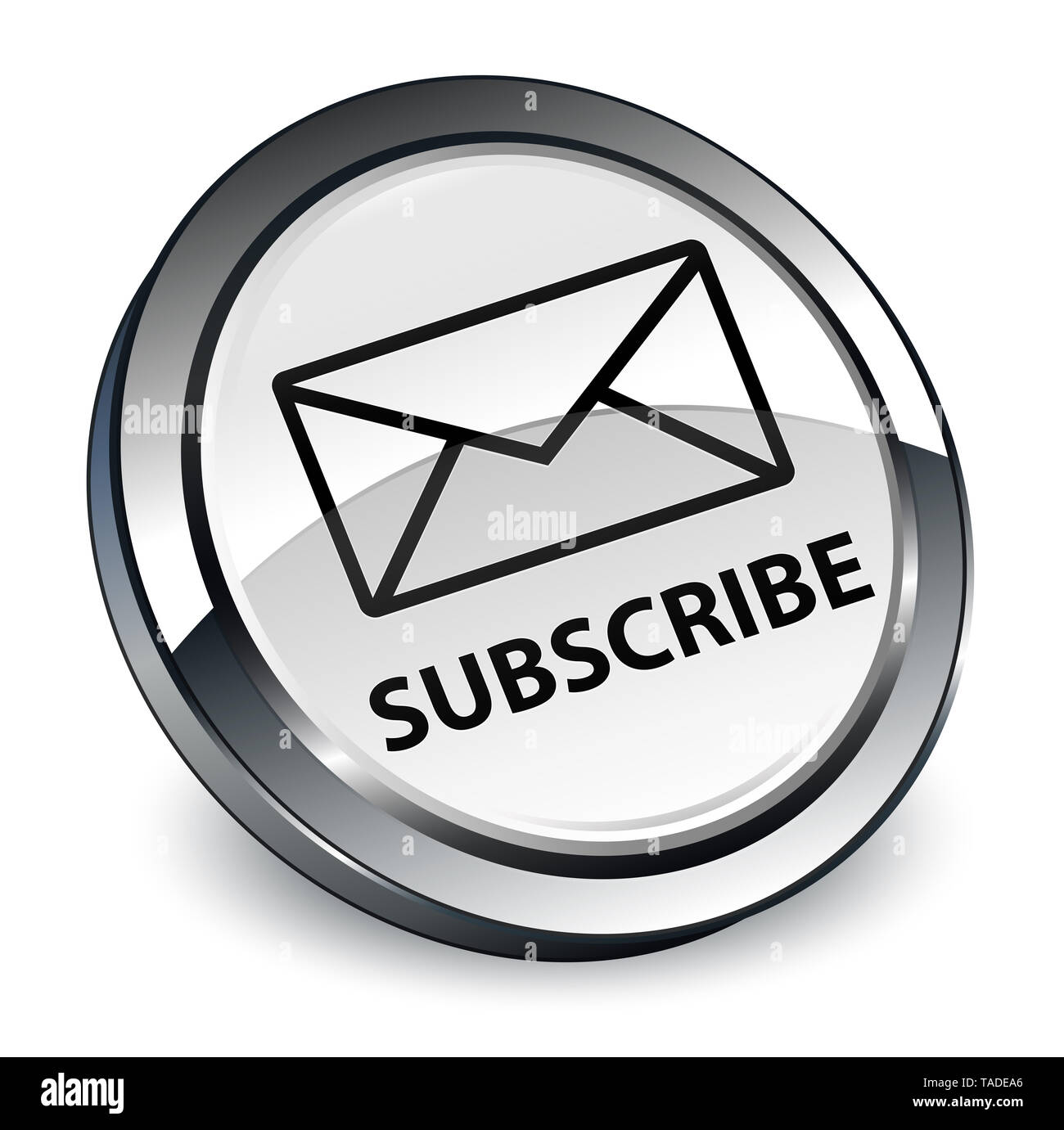 Subscribe (email icon) isolated on 3d white round button abstract ...