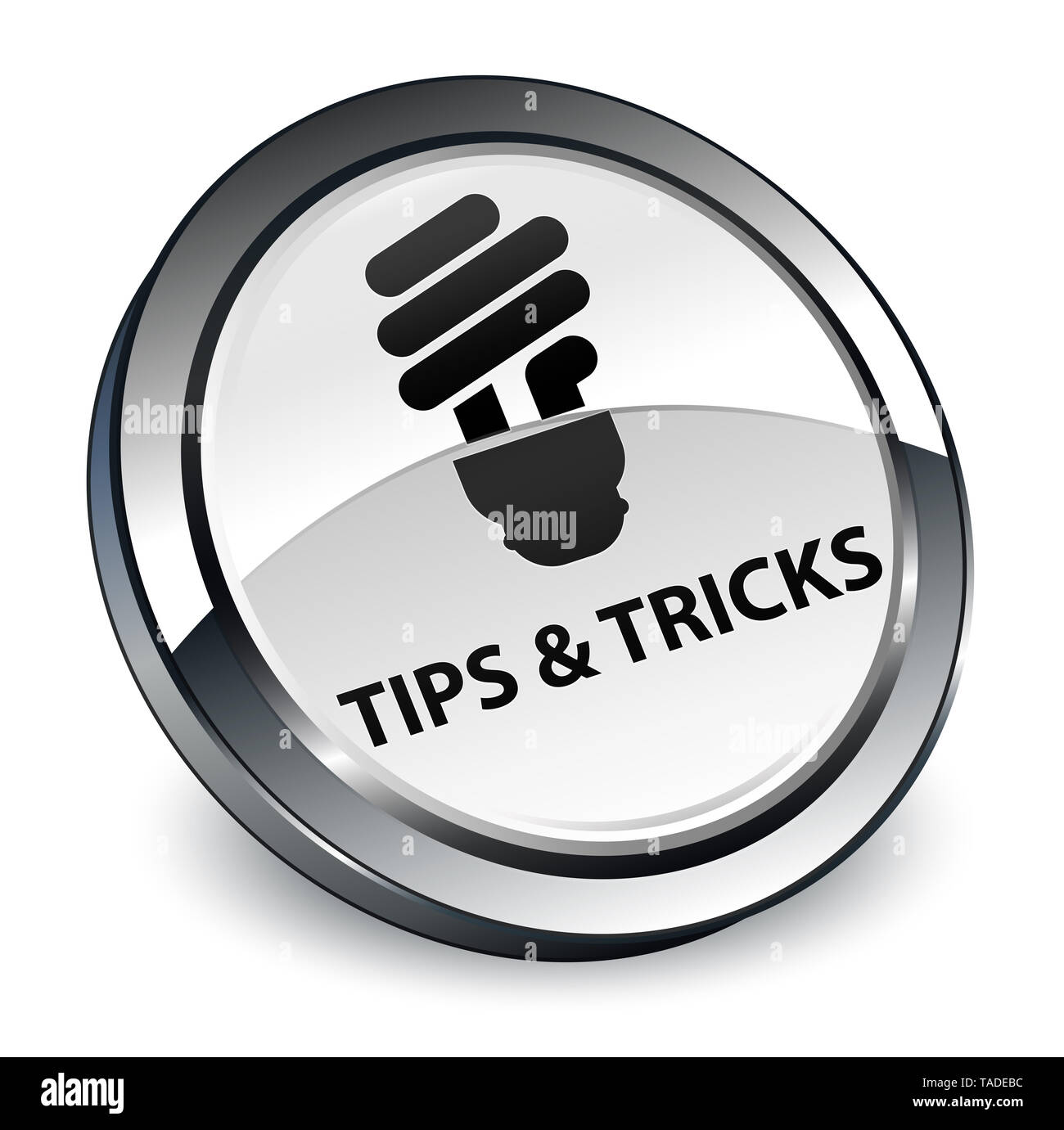 Tips and tricks (bulb icon) isolated on 3d white round button abstract ...