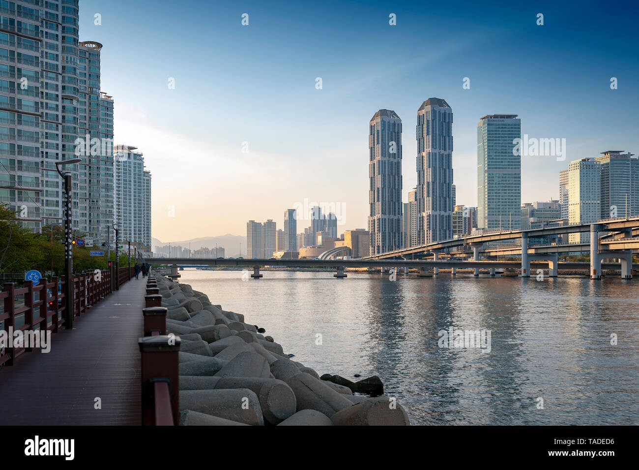 Cityscape of Busan with skyscrapers in Centum City area in Haeundae ...