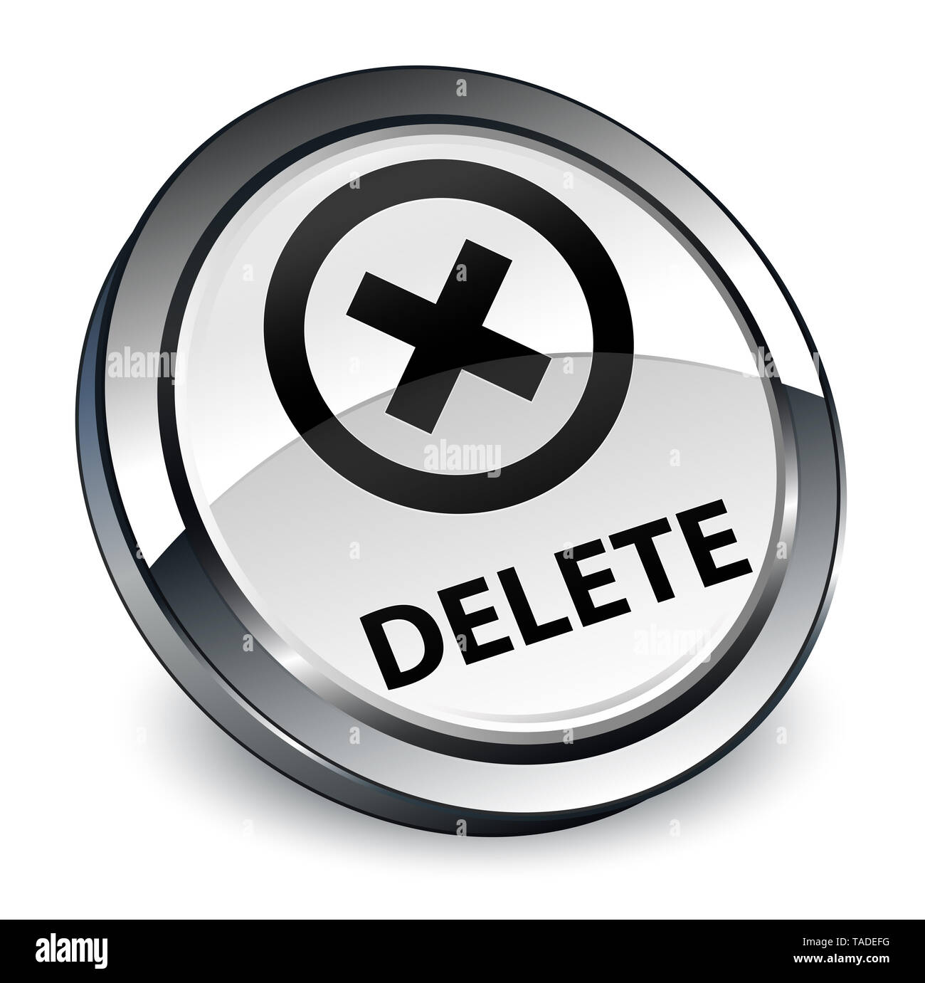 Delete isolated on 3d white round button abstract illustration Stock ...