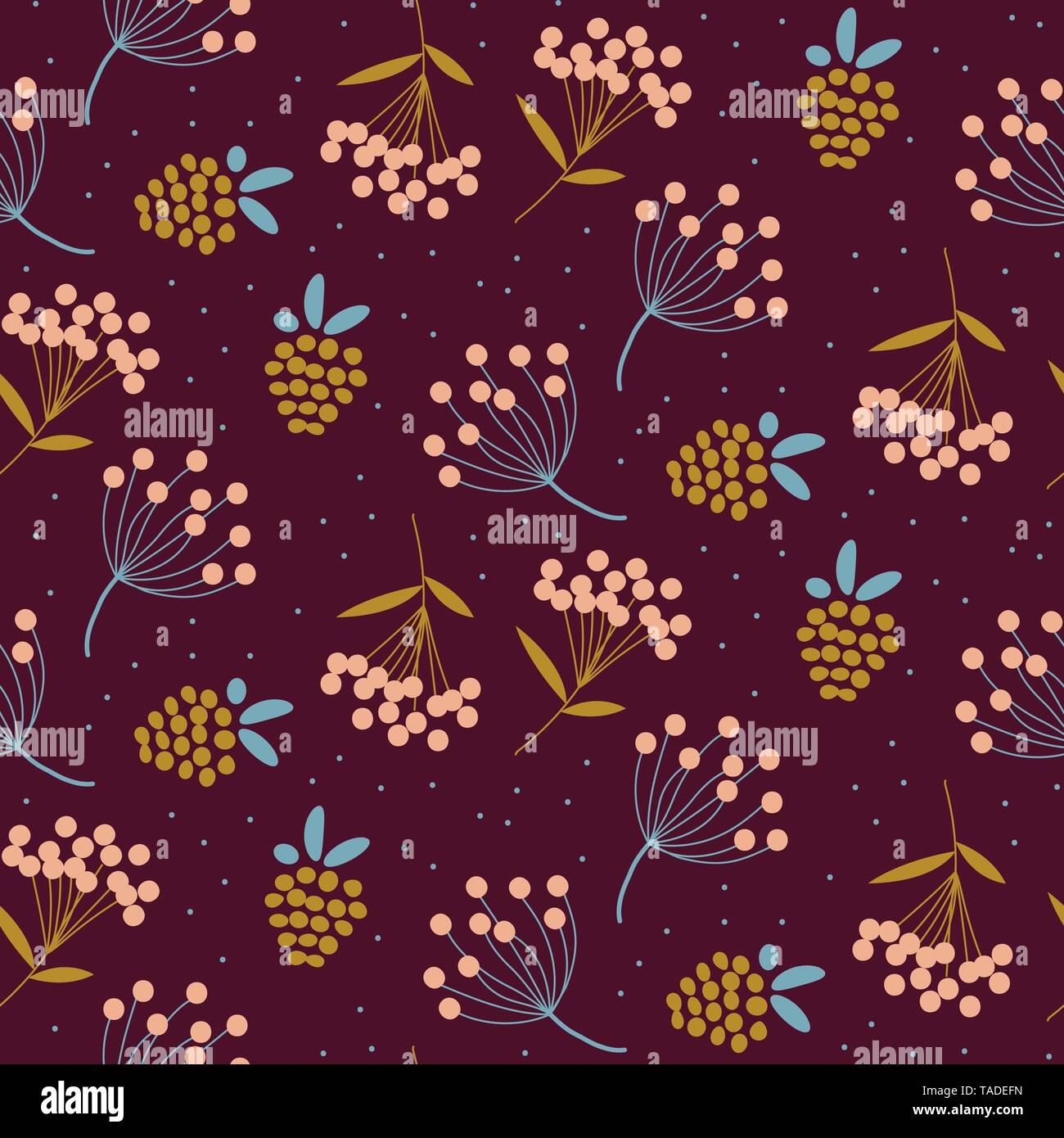 Dandelions and strawberry purple colors seamless vector pattern Stock ...