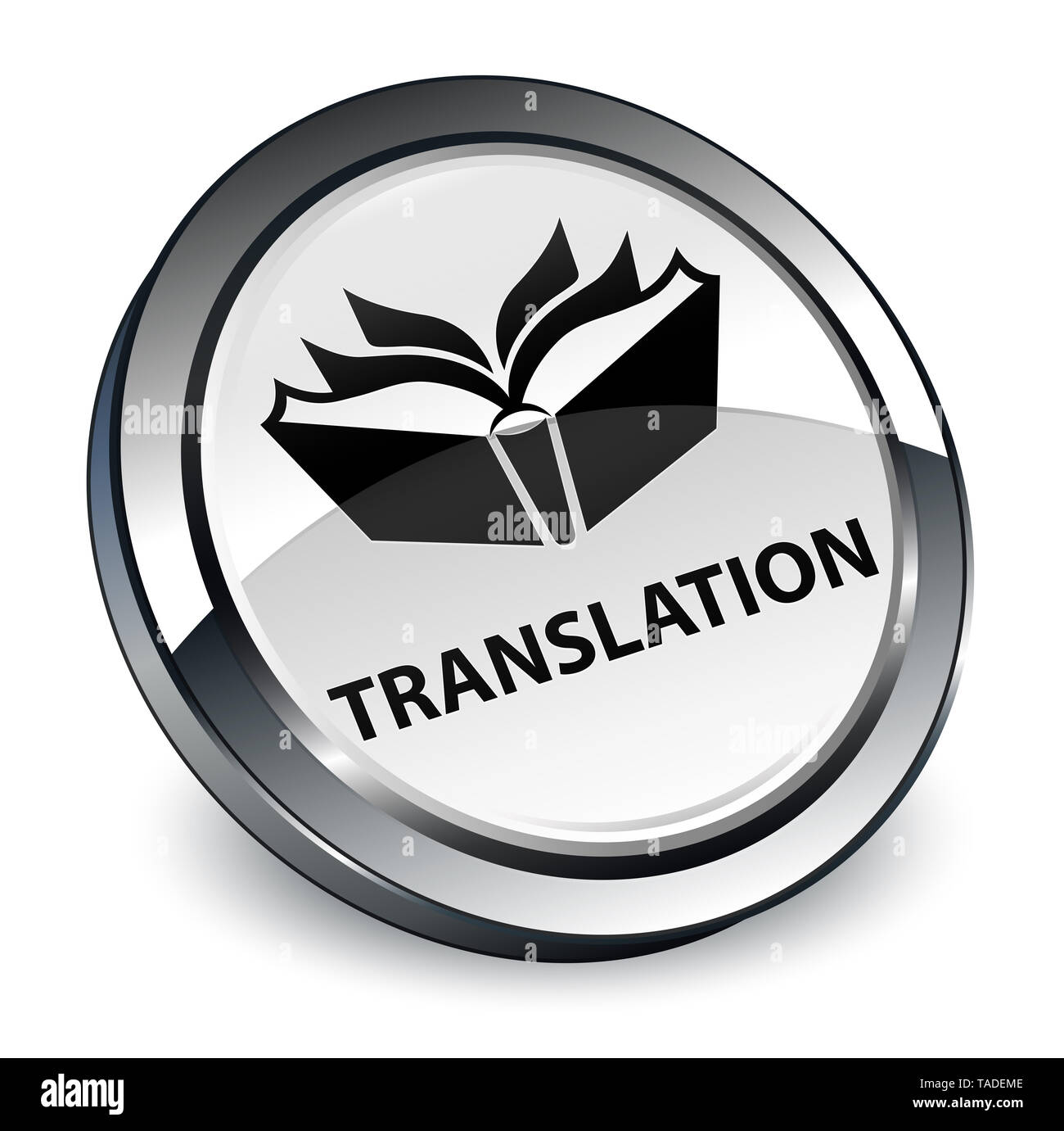 Translation isolated on 3d white round button abstract illustration ...