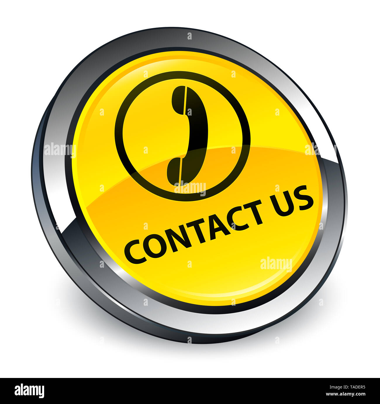 Contact us (phone icon) isolated on 3d yellow round button abstract ...