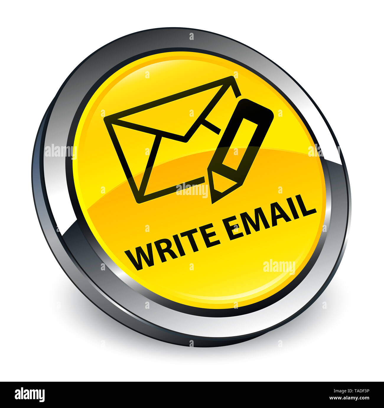 Write email isolated on 3d yellow round button abstract illustration ...