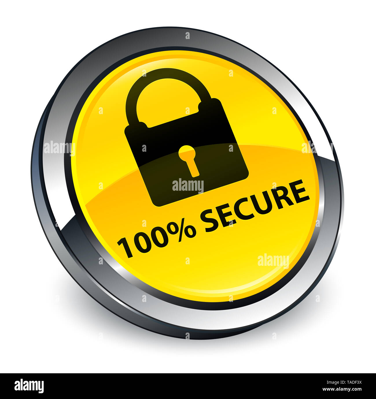 100% secure isolated on 3d yellow round button abstract illustration ...