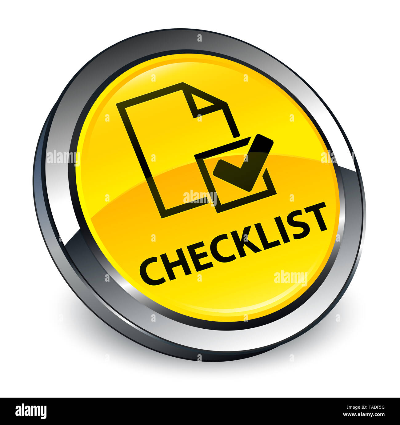 Checklist isolated on 3d yellow round button abstract illustration ...