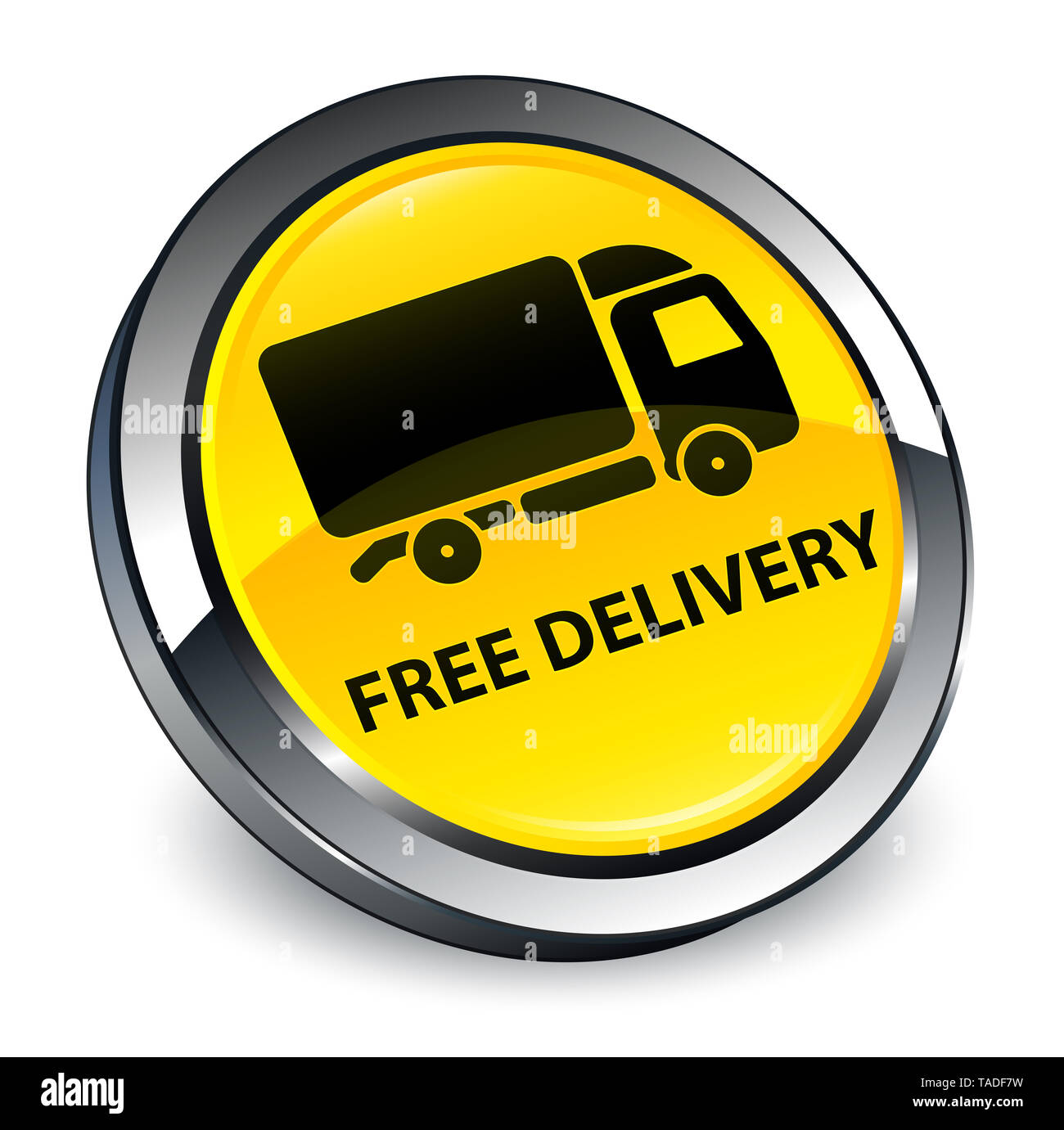 Free delivery isolated on 3d yellow round button abstract illustration ...