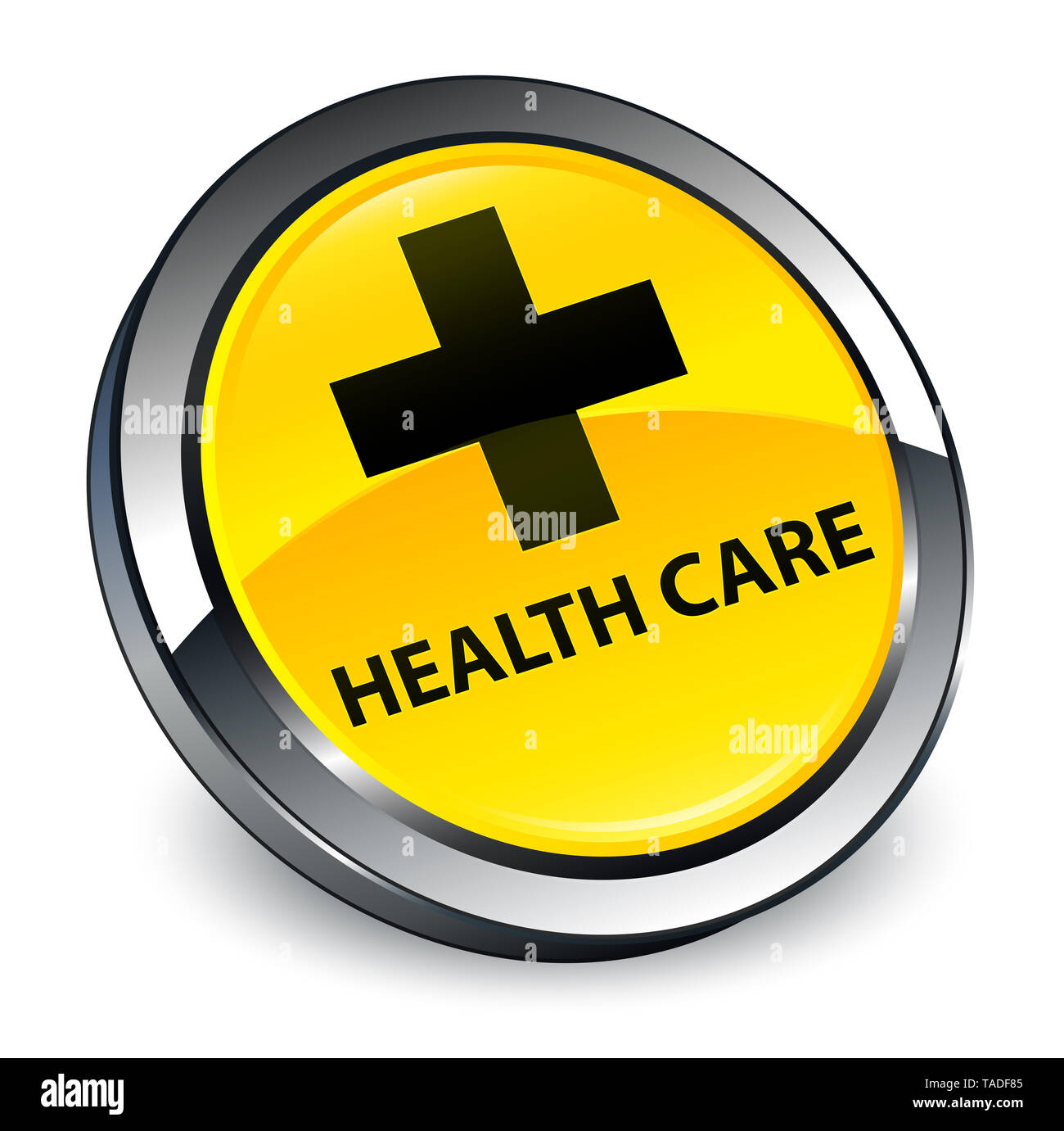 Health care (plus sign) isolated on 3d yellow round button abstract ...