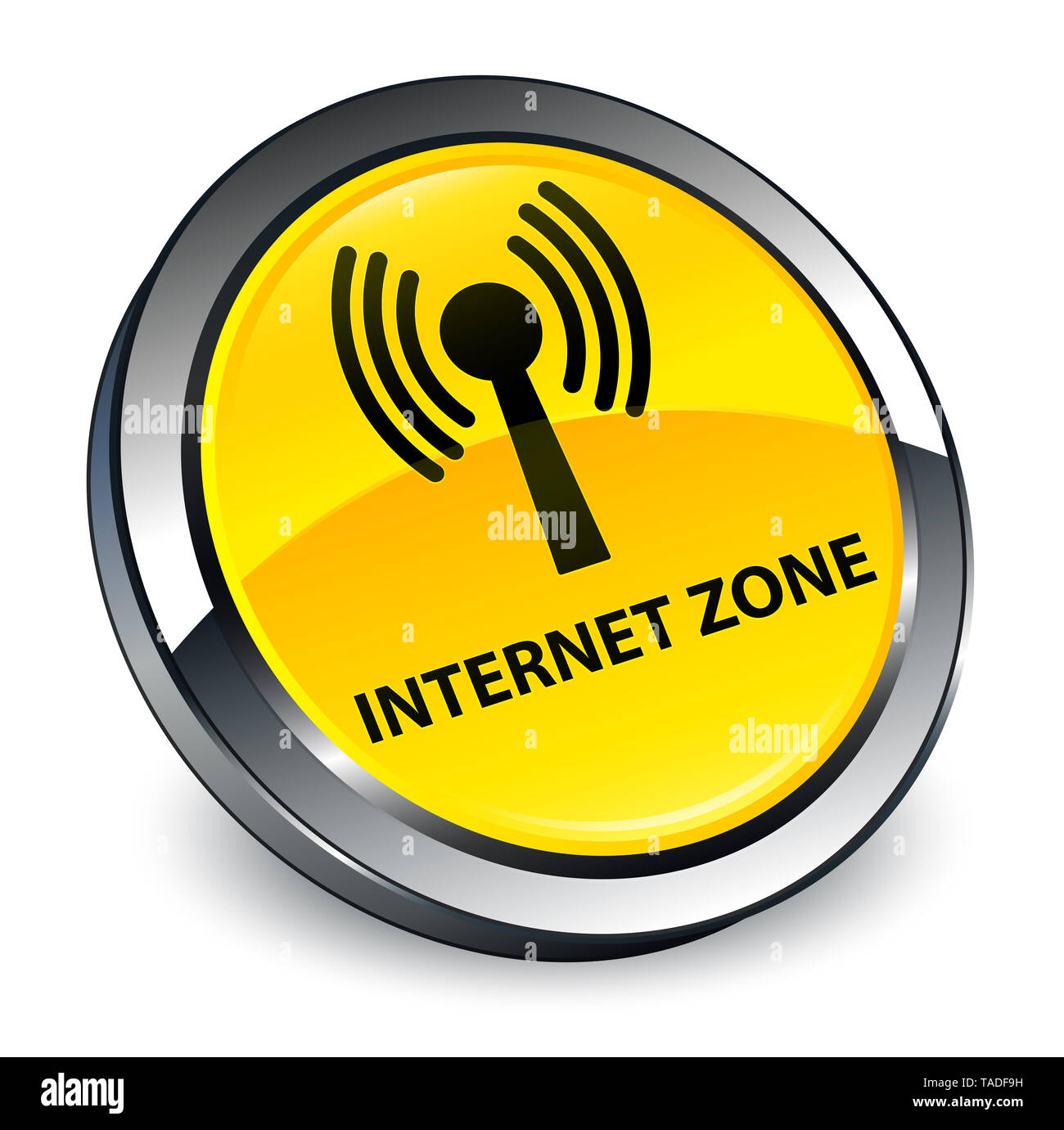 Internet zone (wlan network) isolated on 3d yellow round button ...